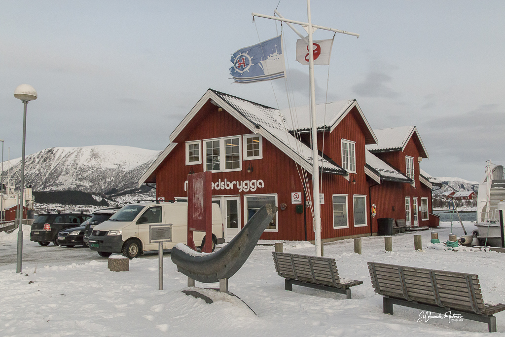 Stokmarknes una ciudad en un invierno nevado isla de Hadsel ...